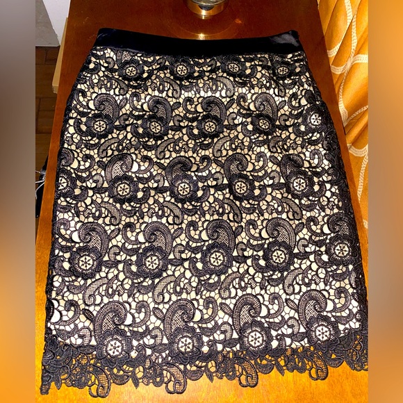 Lucy & Co | Skirts | Black Lace Nude Lining Skirt | Poshmark